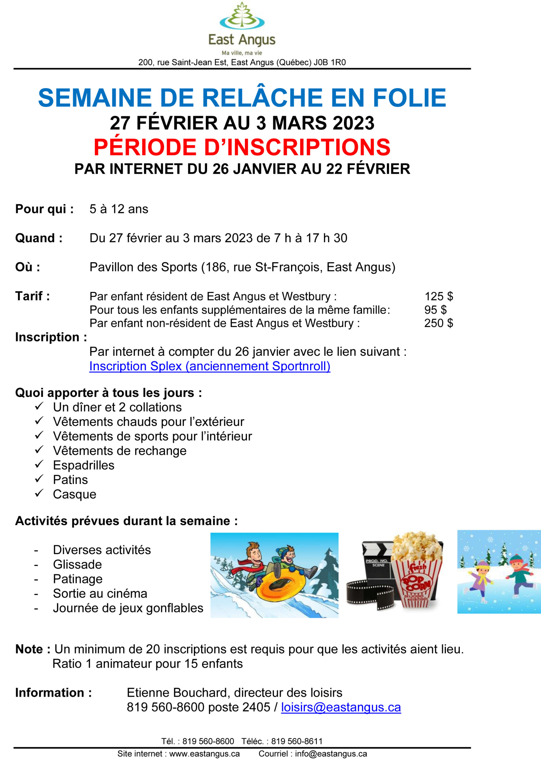 Inscriptions En Cours Semaine De Rel che En Folie Ville East Angus